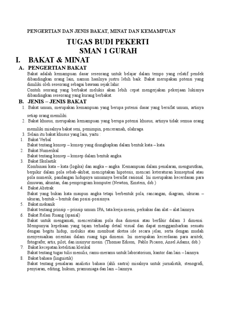 Pengertian Dan Jenis Bakat | PDF