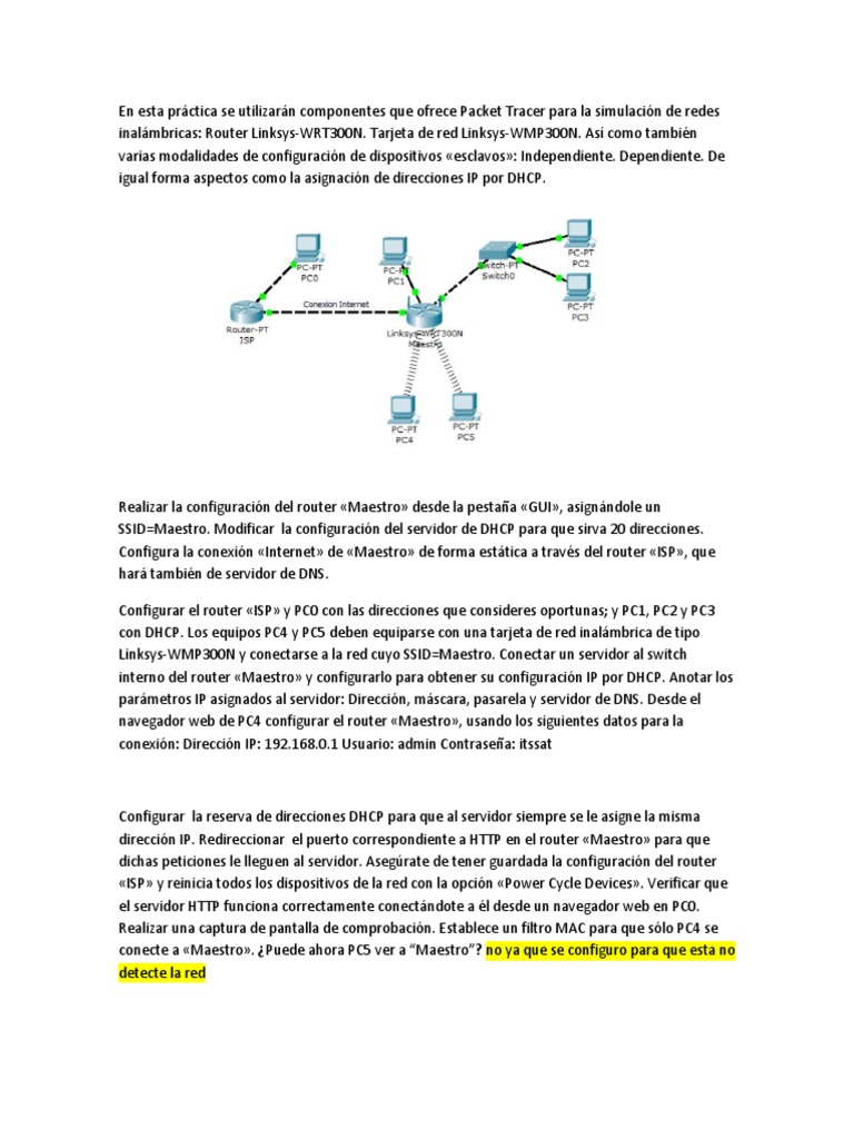 Practica2 Packet Trace Inalámbrico | PDF | Dirección IP | Enrutador (Computación)