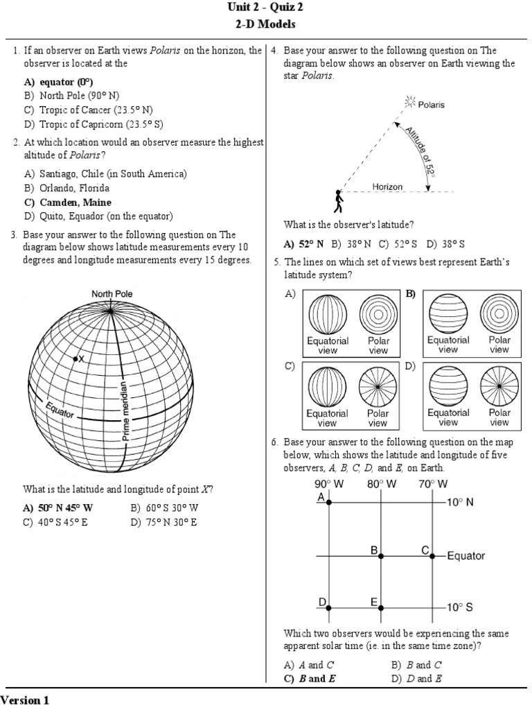 Unit 2 Quiz: Latitude & Longitude | PDF | Moon | Latitude