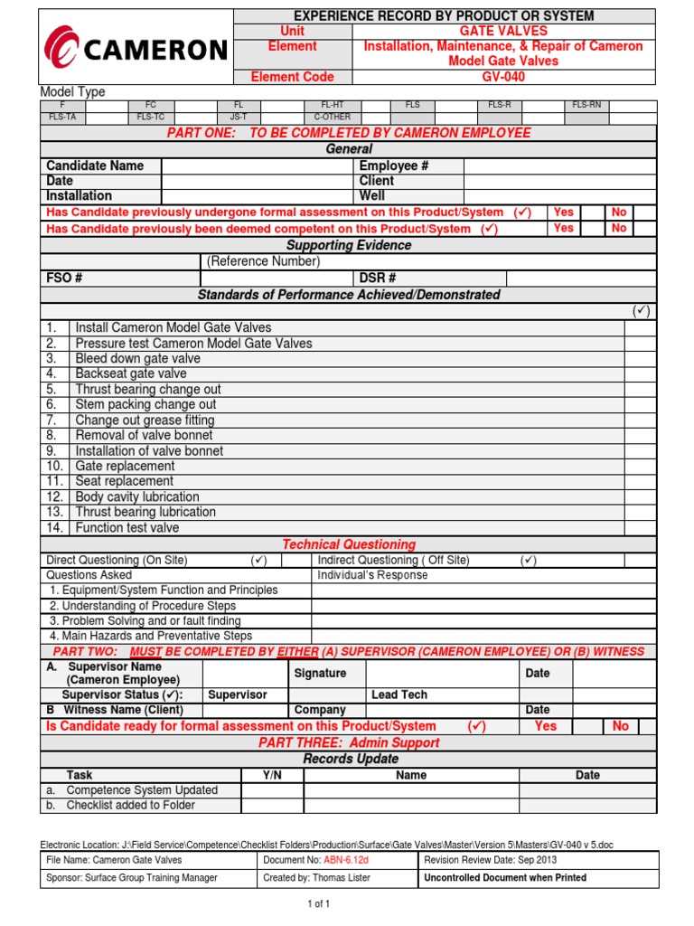 GV-040 Cameron Model Gate Valves | PDF | Valve | Science
