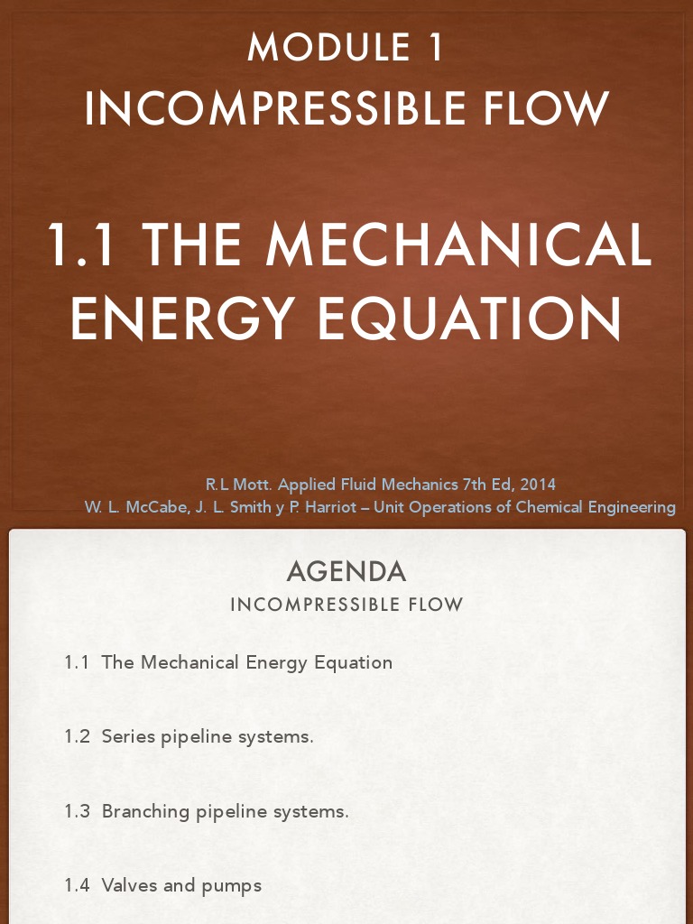 1.1 The Mechanical Energy Equation | PDF | Fluid Dynamics | Pump