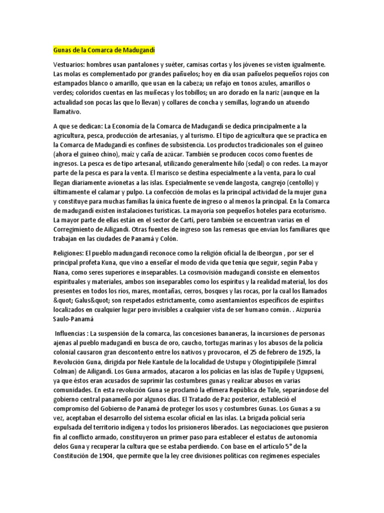 Gunas de La Comarca de Madugandí | PDF | Personas