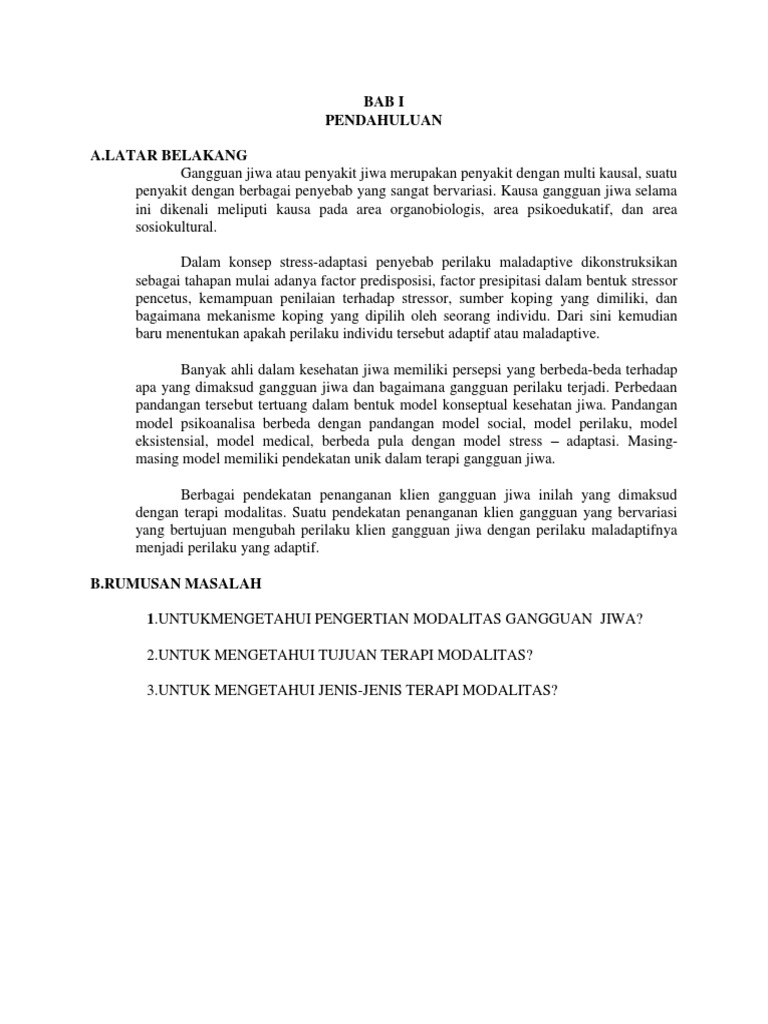 Terapi Modalitas Gangguan Jiwa | PDF | Pengembangan Diri