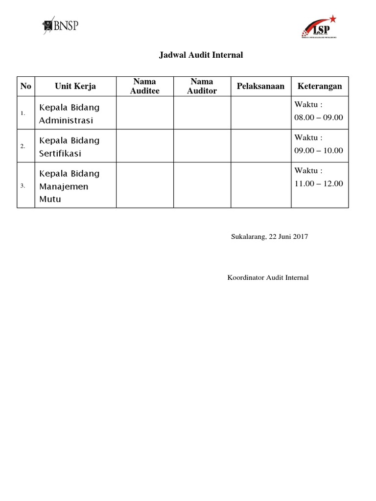 Formulir Jadwal Audit | PDF