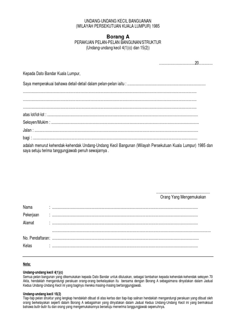 Borang A DBKL | PDF