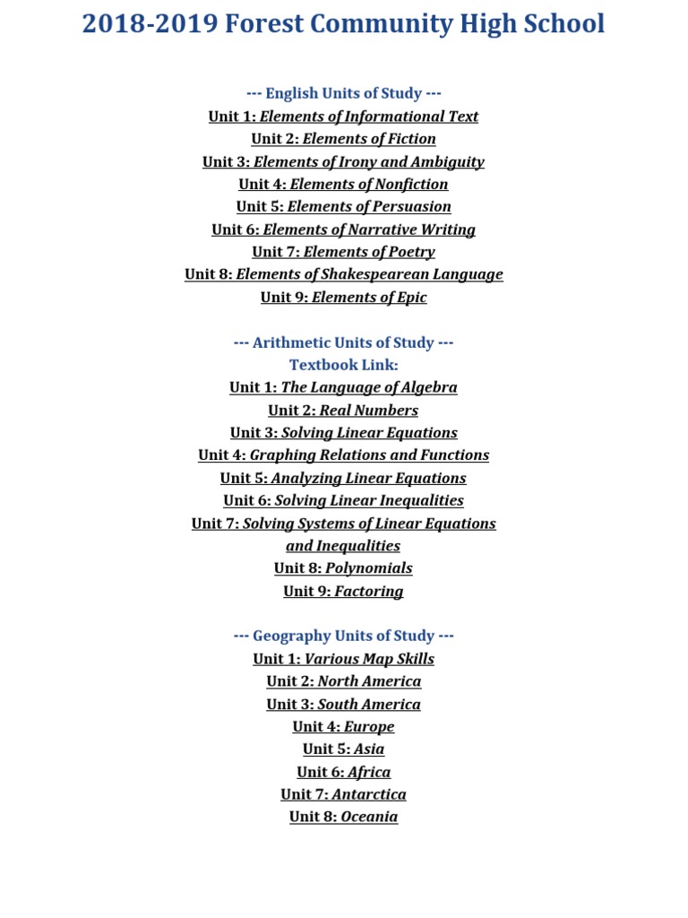 High School Units of Study Overview | PDF