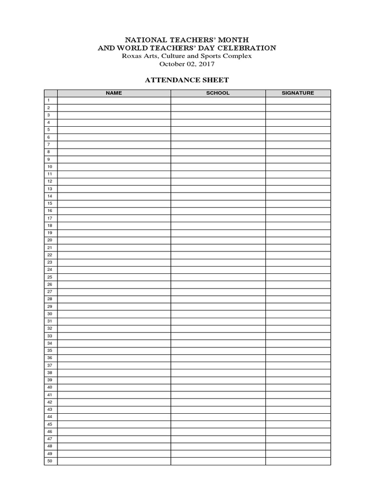 Attendance Sheet Sdo Teachers Day | PDF