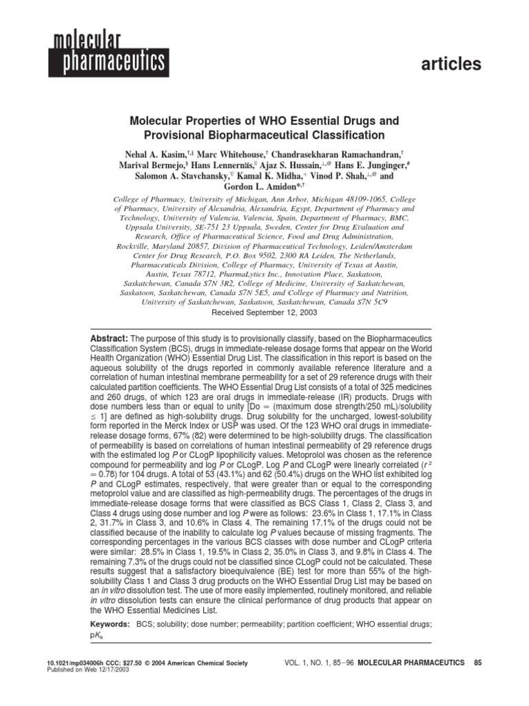 Bcs Classification of Drugs | PDF | Pharmaceutical Drug | Dose ...