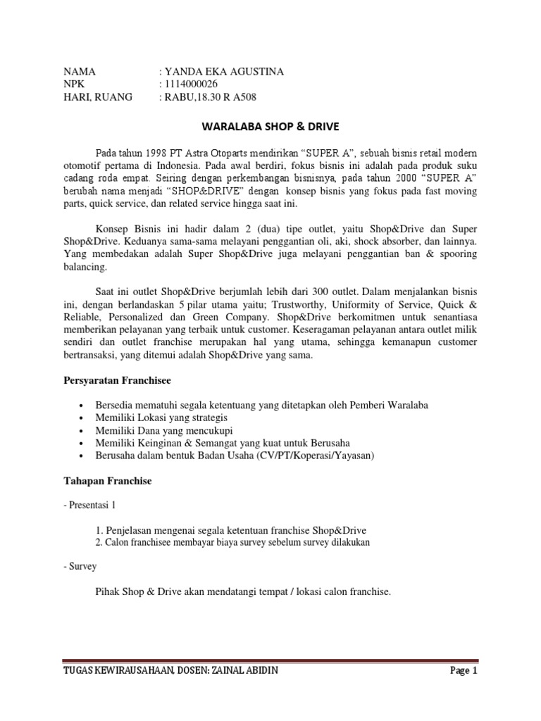 Waralaba Shop & Drive | PDF