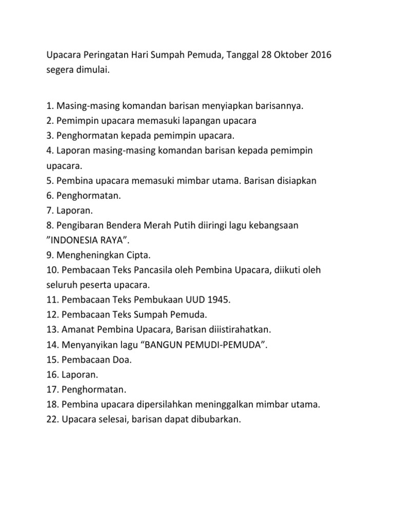 Susunan Upacara Sumpah Pemuda