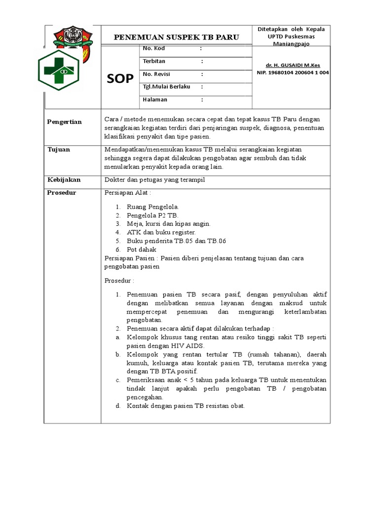 Sop Penemuan Suspek TB Paru | PDF