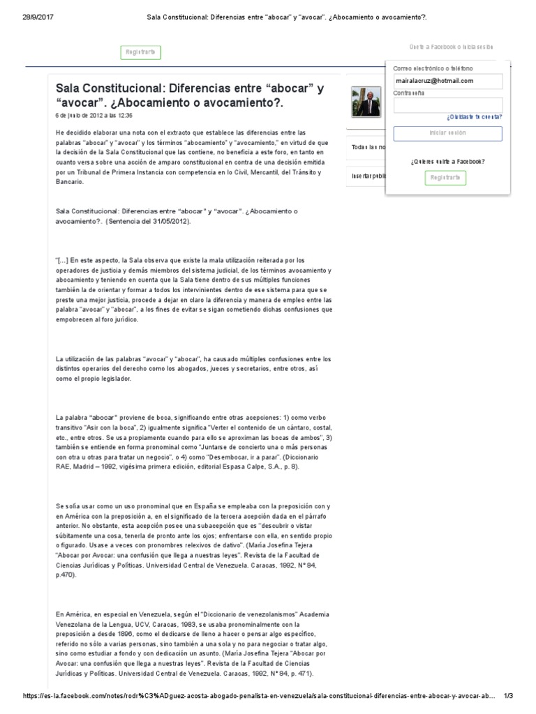 Sala Constitucional - Diferencias Entre "Abocar" y "Avocar" | PDF ...