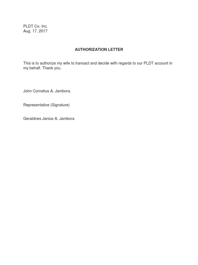 PLDT Co. Inc. Aug. 17, 2017: Authorization Letter | PDF