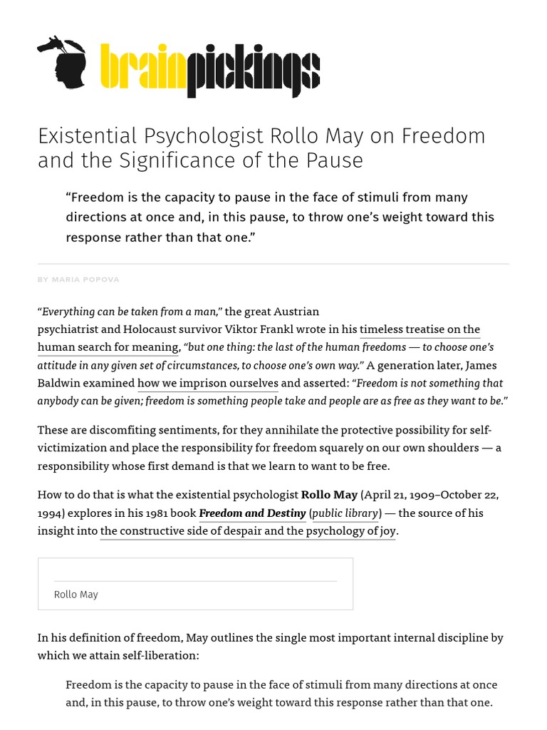 Popova, 'Existential Psychologist Rollo May On Freedom and The ...