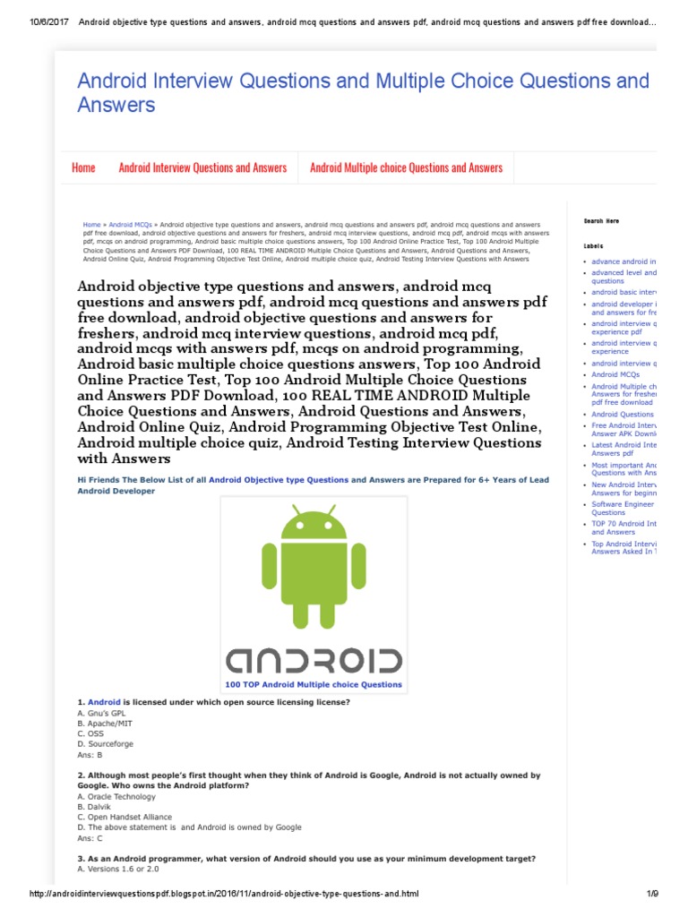 Android Mcq Pdf Android Operating System Java Programming Language 6502