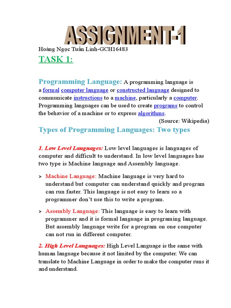 Task 1 Programming Language Pdf Variable Computer Science Data Type