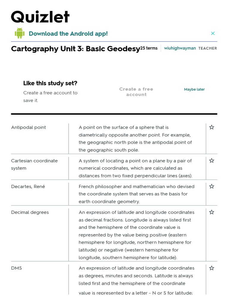 Cartography Unit 3: Basic Geodesy Flashcards - Quizlet | PDF | Latitude ...