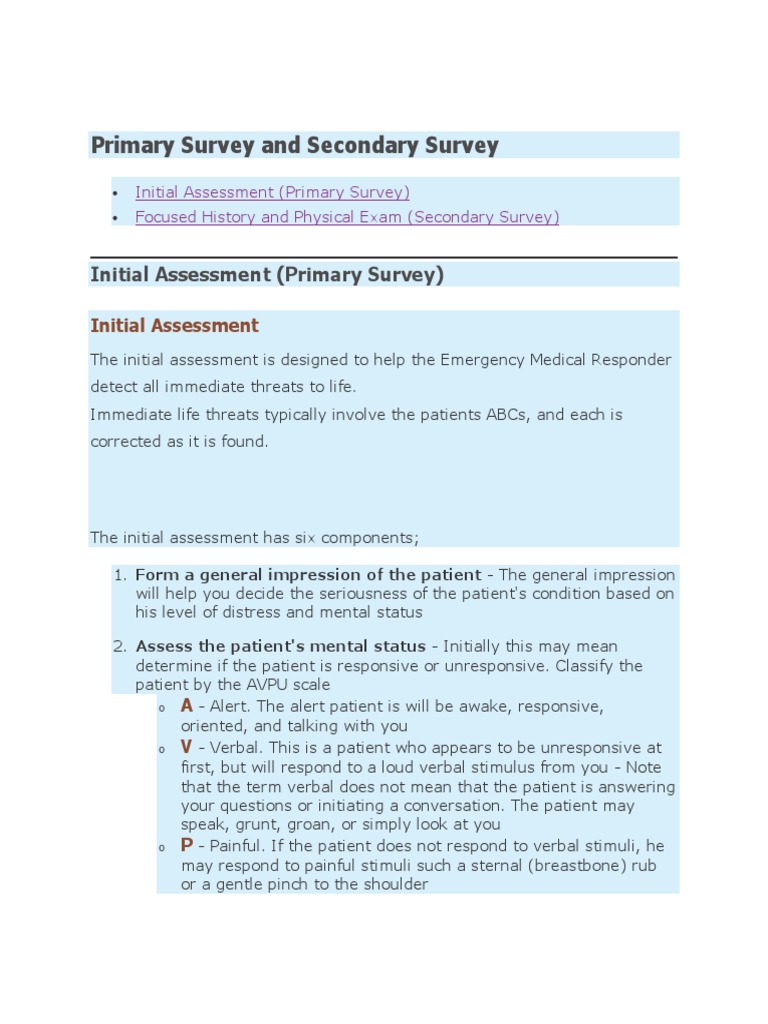 Primary Survey and Secondary Survey | PDF | Cardiopulmonary ...