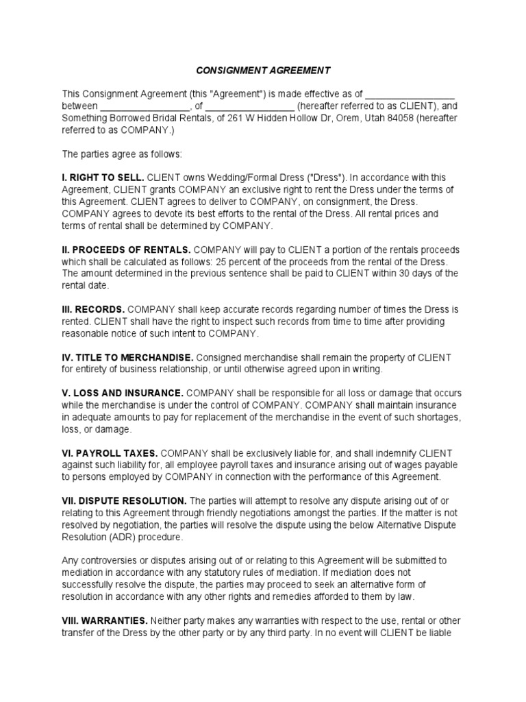 Consignment Agreement | PDF | Social Institutions | Social Science