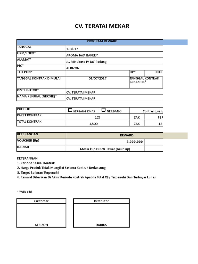 Contoh Format Program Reward | PDF