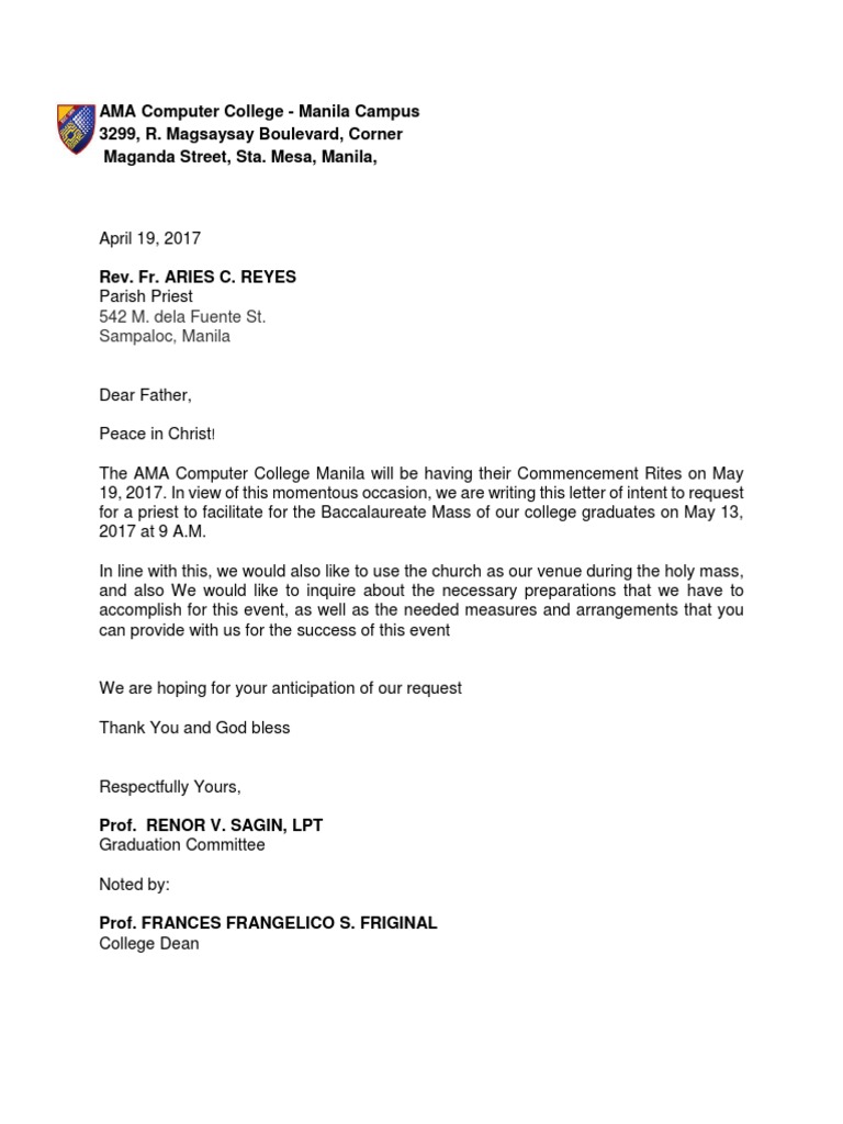 Letter Bacc Mass AMA Computer College | Christian Worship And Liturgy ...