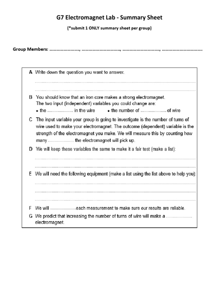 G7 Electromagnet Lab Summary Sheet | PDF | Computers