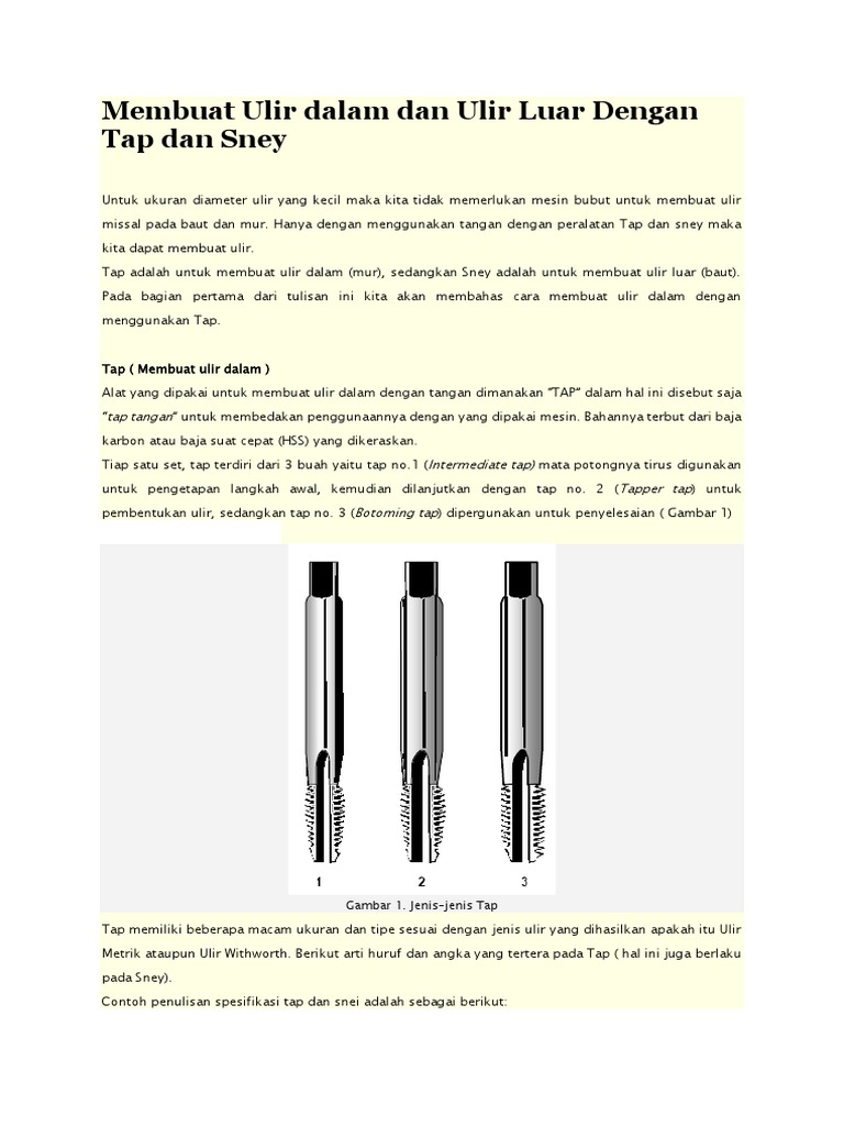 Membuat Ulir Dalam Dan Ulir Luar Dengan Tap Dan Sney | PDF