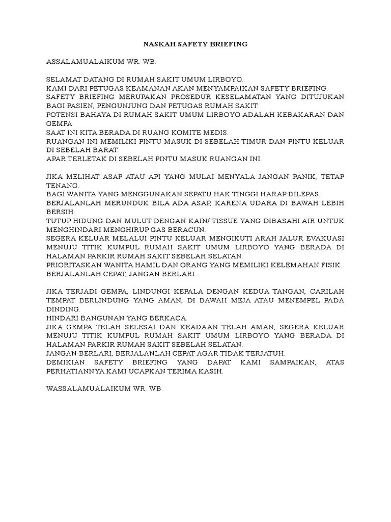 Naskah Safety Briefing | PDF