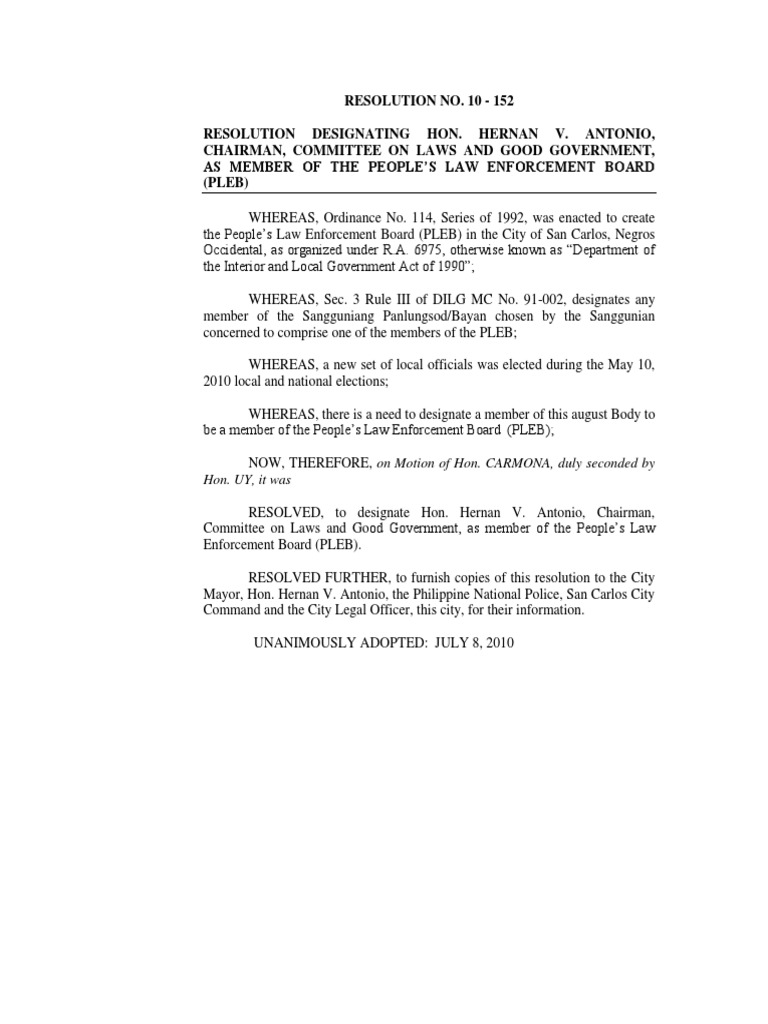 PLEB Membership Designation Resolution | PDF | Politics