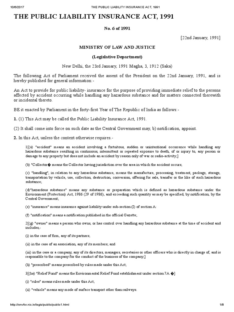 The Public Liability Insurance Act, 1991 | Insurance | Crimes