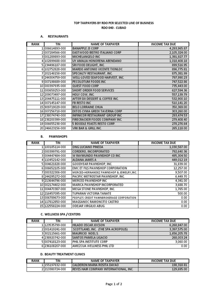 Top Taxpayers Rdo 040 PDF | PDF | Business