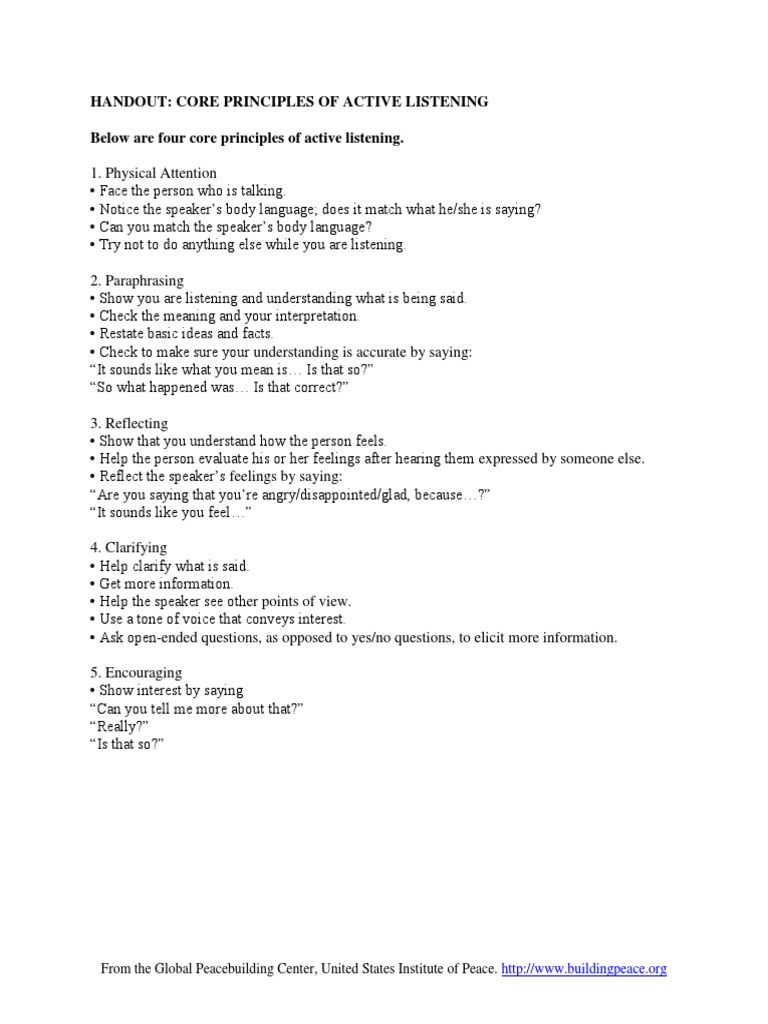 Core Principles of Active Listening Handout | PDF