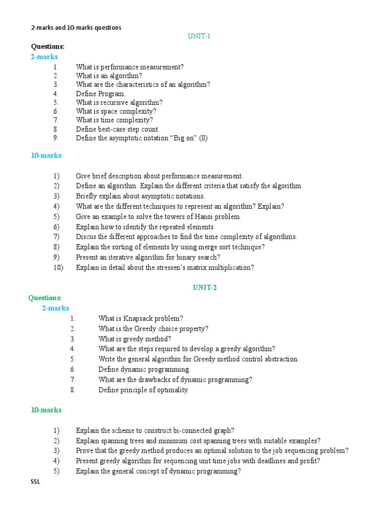 Daa-2marks and 10 Marksdescriptive Questions | PDF | Dynamic Programming | Computational ...