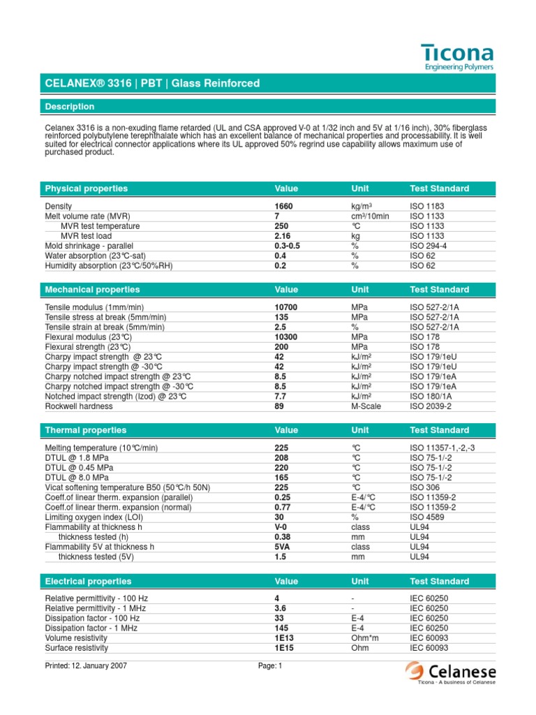 Celanex 3316 | PDF | Strength Of Materials | Materials