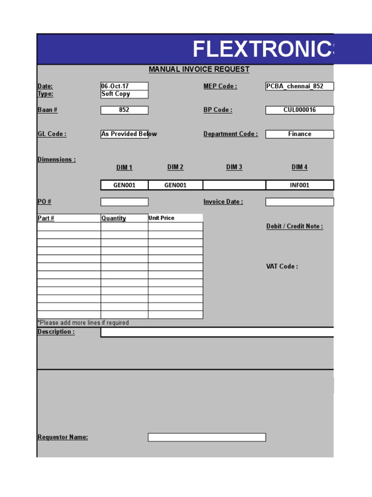 Flextronics: Manual Invoice Request | PDF