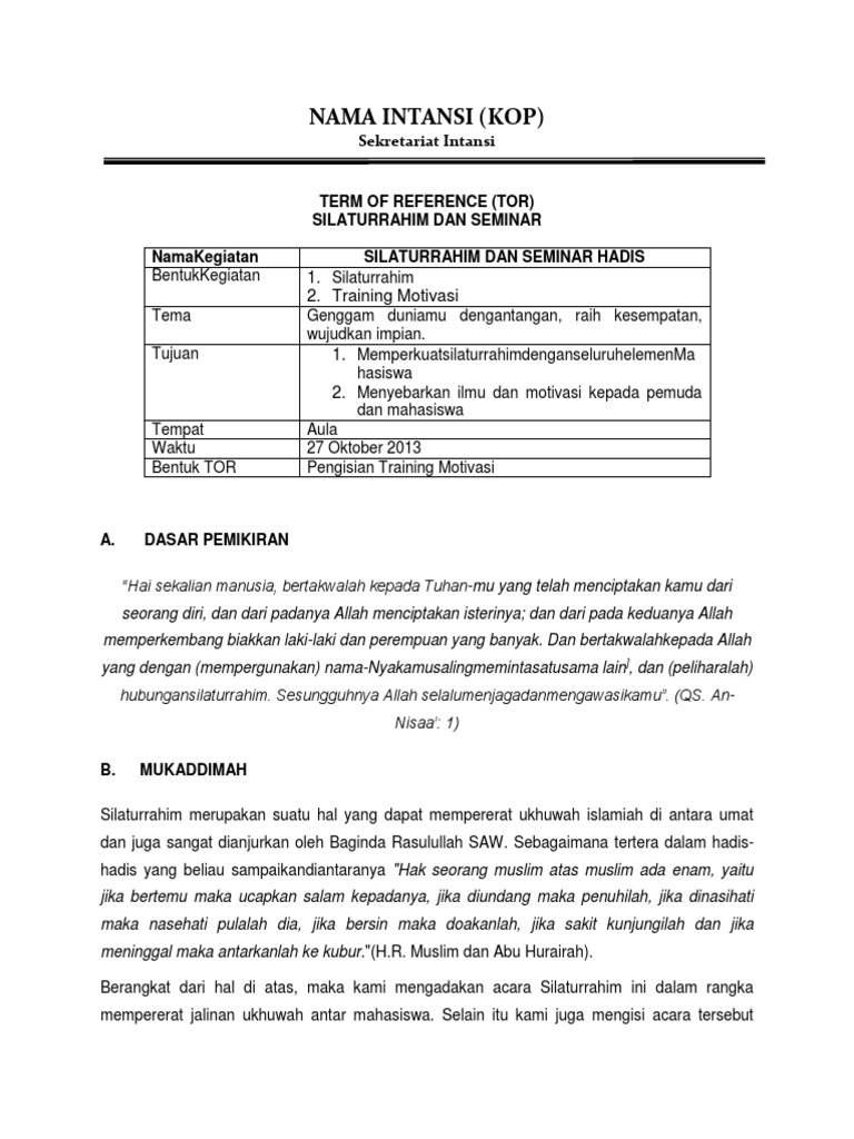 TERM OF REFERENCE Pemateri Seminar | PDF