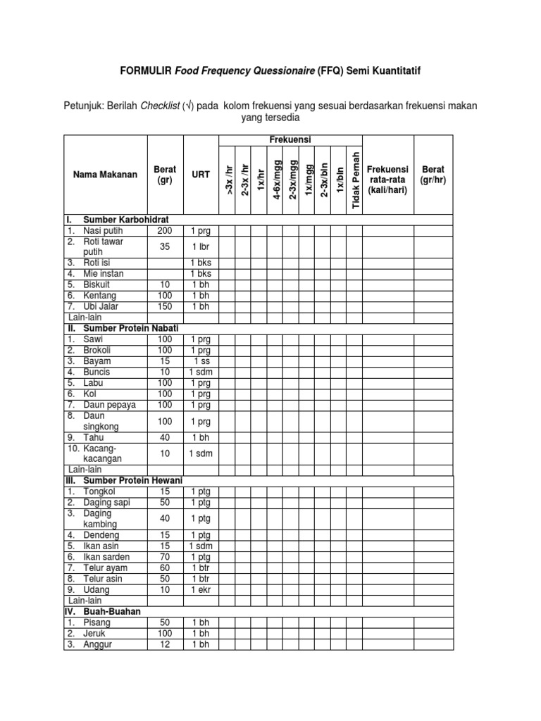 FFQ | PDF | Memasak, Makanan, & Anggur