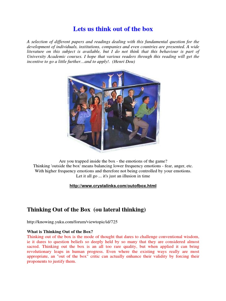 Thinking Out The Box | PDF | Creativity | Wisdom