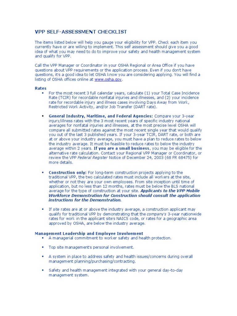 VPP Self Assessment Guide | PDF | Environmental Impact Assessment ...