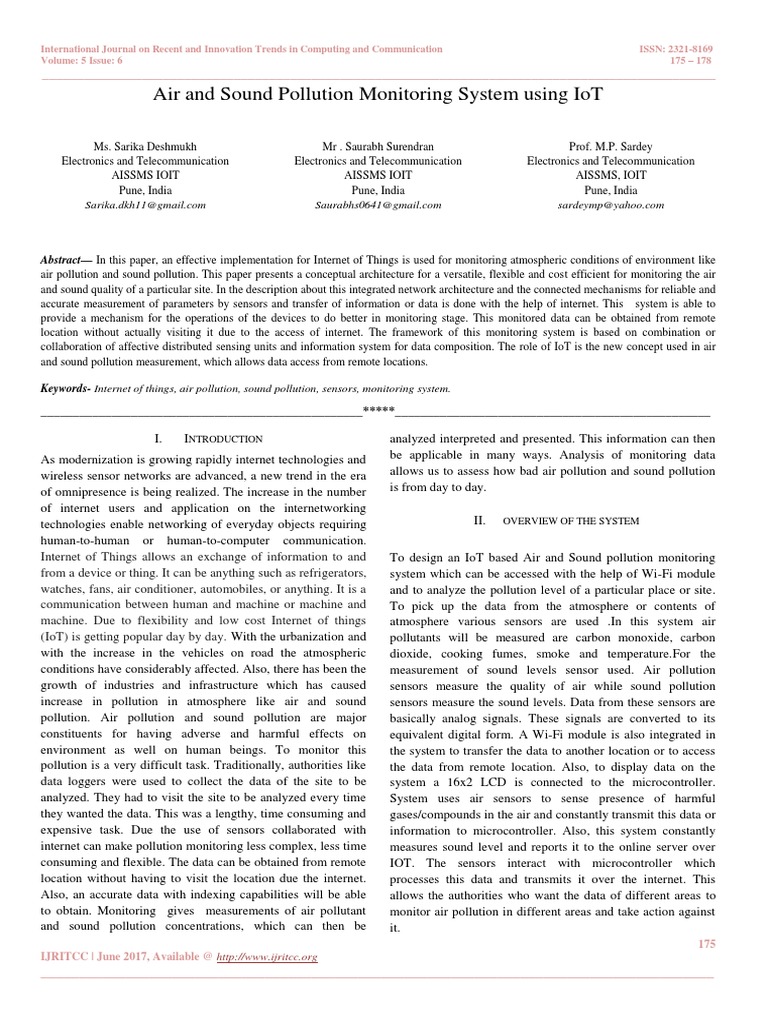 Air and Sound Pollution Monitoring System Using IoT | PDF | Internet Of ...