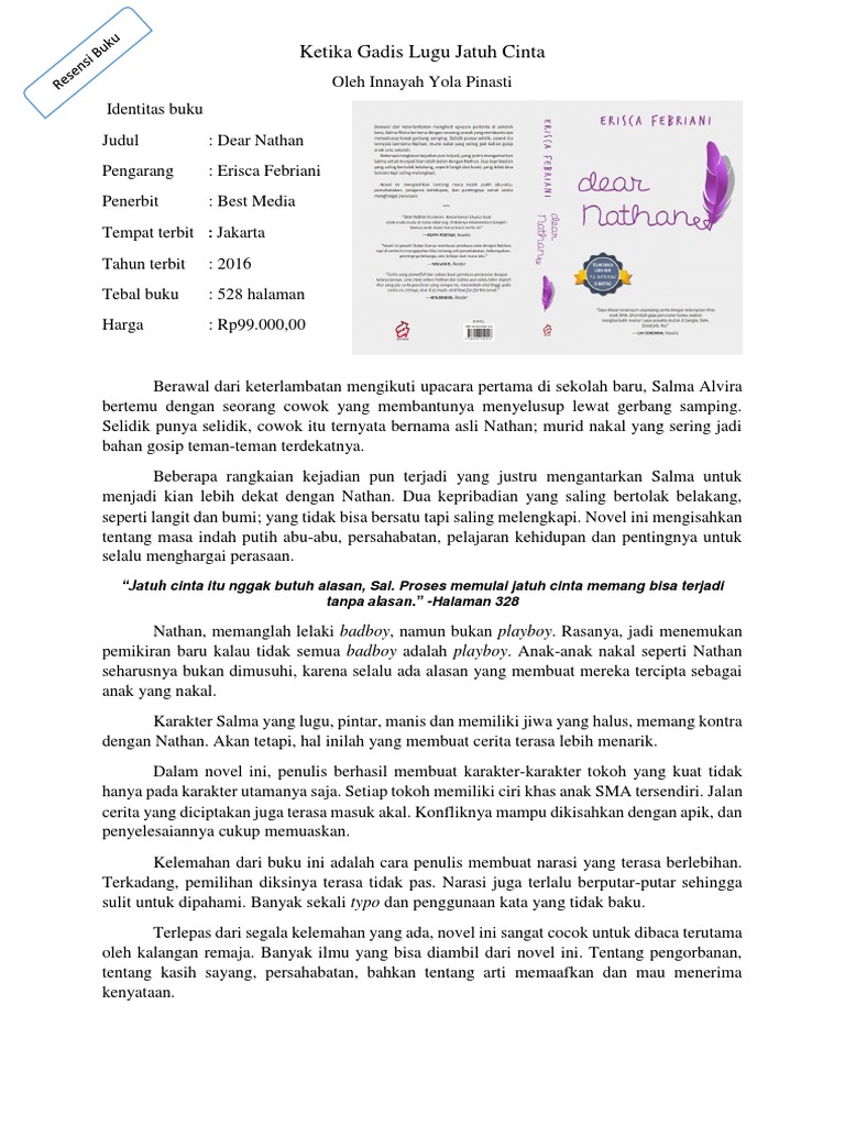 Identitas Novel "Dear Nathan" | PDF | Puisi