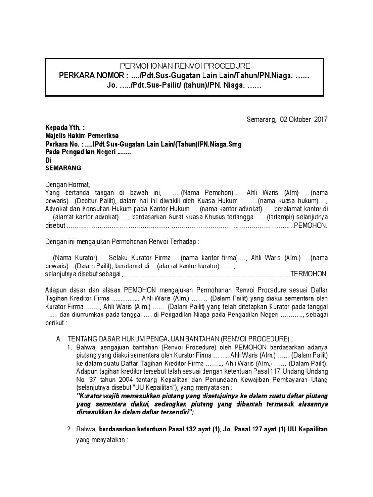 Permohonan Renvoi dalam Kepailitan | PDF