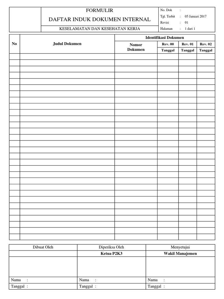 Daftar Induk Dokumen Internal (Rev. 01) | PDF