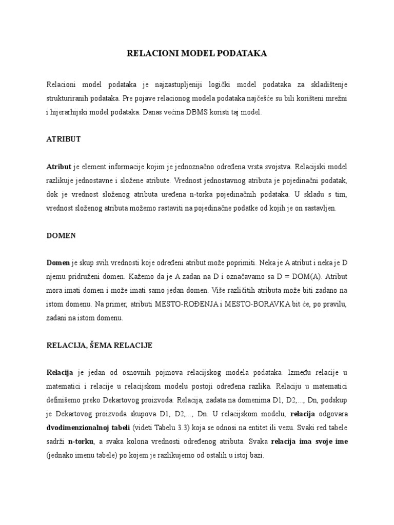 Relacioni Model Podataka | PDF