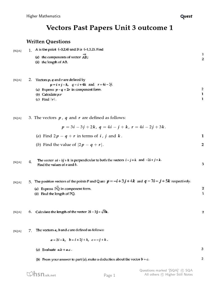 Vectors Past Papers Unit 3 Outcome 1 | PDF | Space | Elementary Geometry