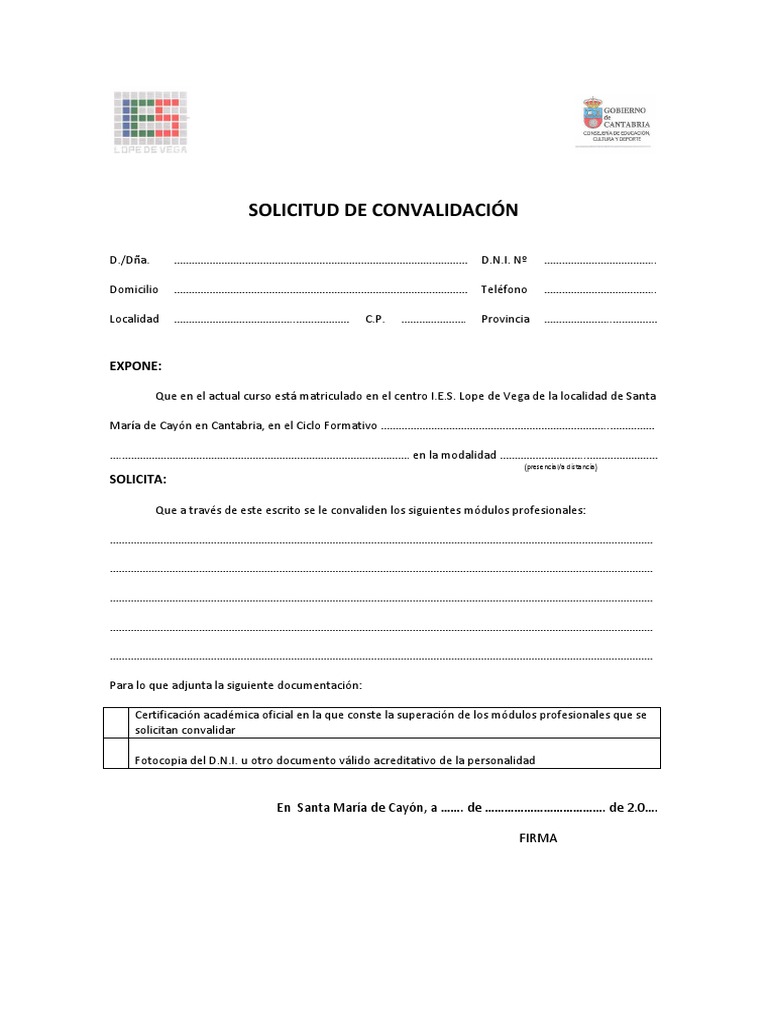 Solicitud de Convalidación | PDF