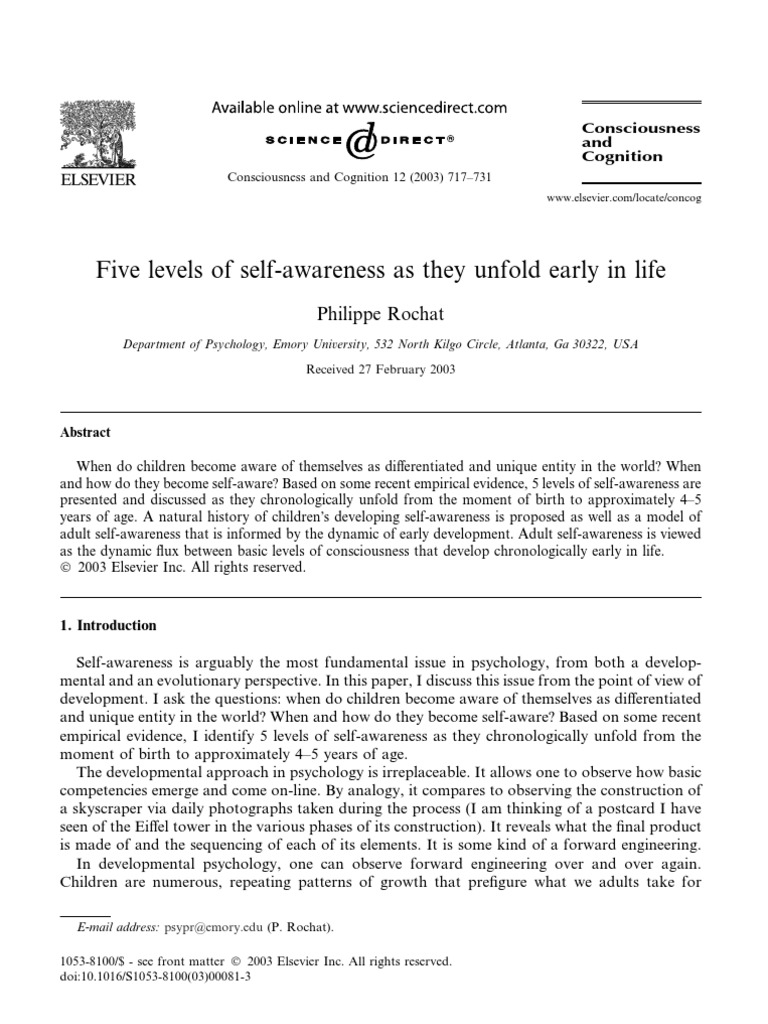 Five Levels of Self-Awareness in Children | PDF | Self Awareness ...