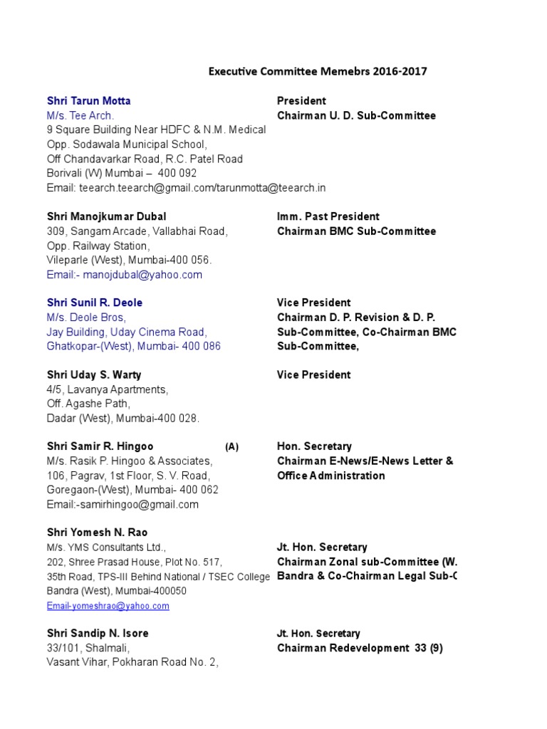 Executive Committee List 2016-2017 | PDF