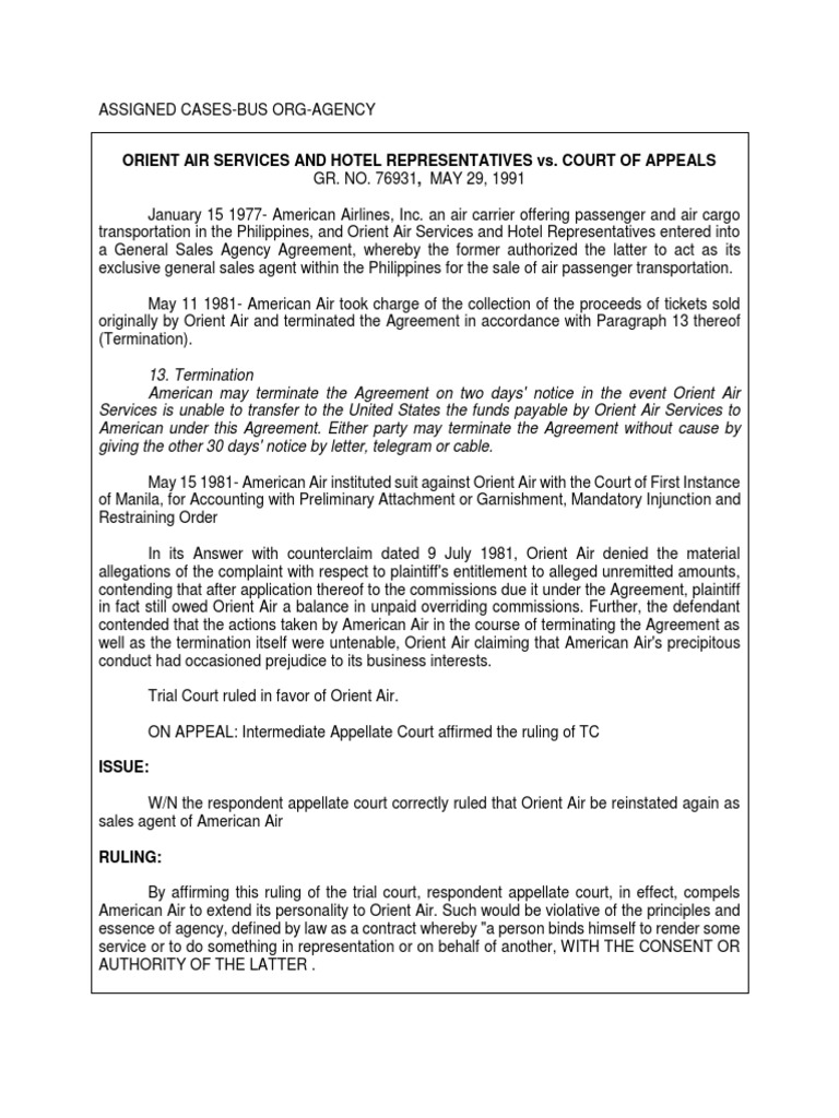 Assigned Cases Agency Bus Org | PDF | Law Of Agency | Lawsuit
