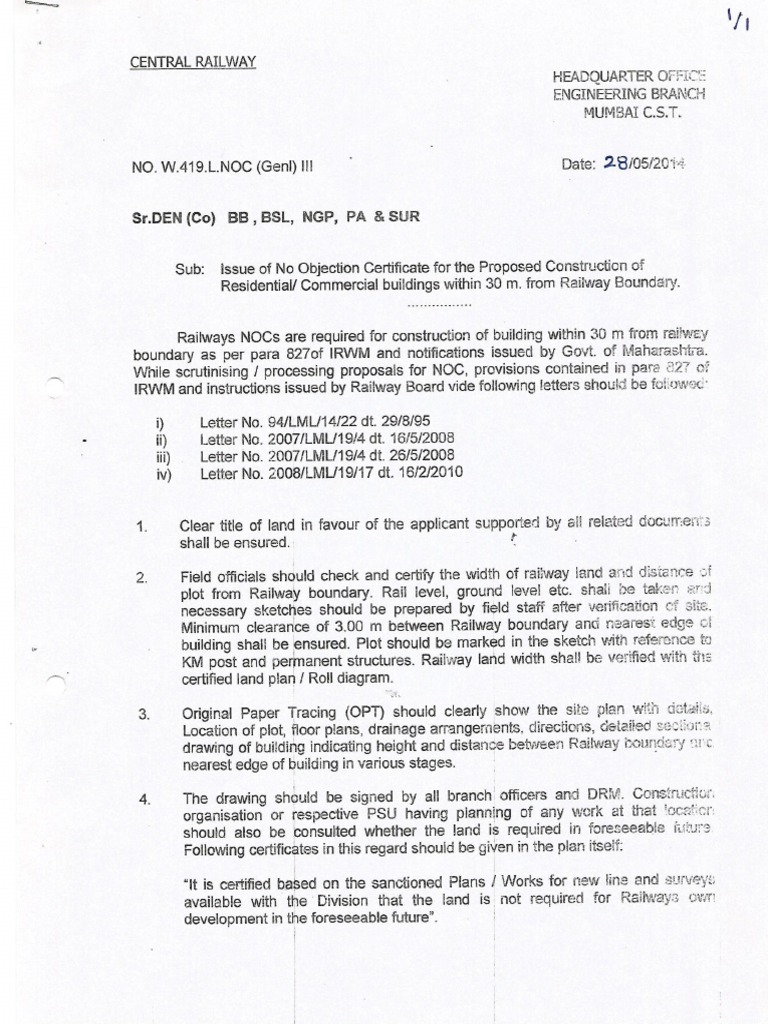 2014-05-28 - NOC For BLDG Near Railway Track | PDF | Railway